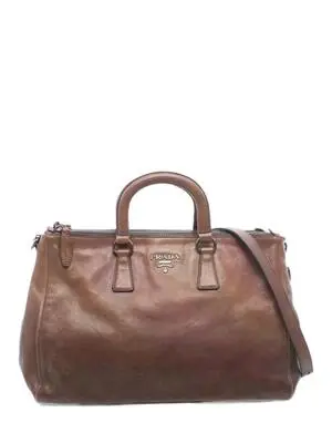 Prada 2000s Metal Logo Tote Bag - Brown