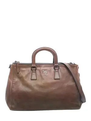 Prada Prada 2000s Metal Logo Tote Bag Brown