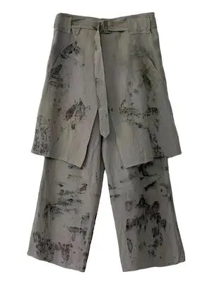 SAN263-1 Layered Hemp Trousers With Belted Waist - Grey