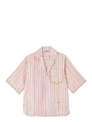 GANNI GANNI Striped Linen Shirt With Frayed Edges