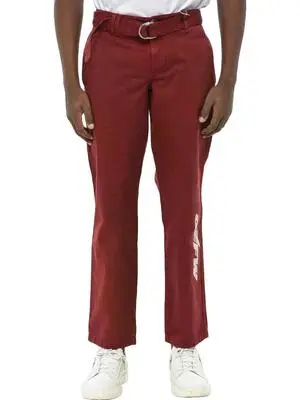 Off-White Belted Logo Print Trousers - Red