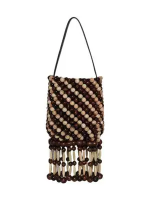 Rabanne Beaded Bucket Bag With Fringe - Brown