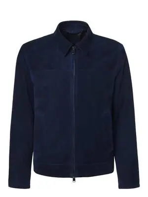 Brioni Navy Suede Blouson Jacket - Blue