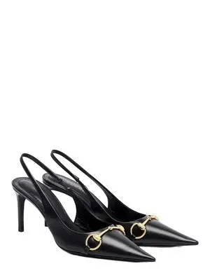 Gucci Donna Horsebit Leather Slingback Pumps - Black