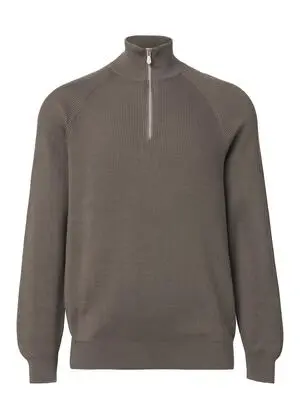 Brunello Cucinelli Ribbed-knit Half-zip Cotton Sweater - Grey