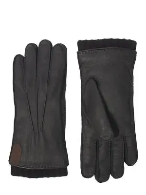 Canali Cashmere-Trimmed Leather Gloves Black