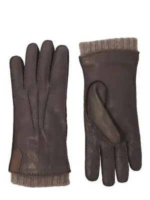 Canali Cashmere-Trimmed Leather Gloves Brown