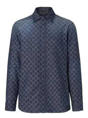 Gucci Gg Cotton Chambray Jacquard Shirt - Blue