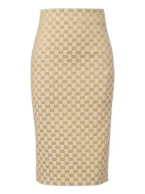 Gucci Gg Canvas Cotton-blend Pencil Skirt - Beige