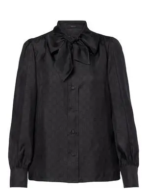 Gucci Gg Tie-neck Silk Blouse - Black