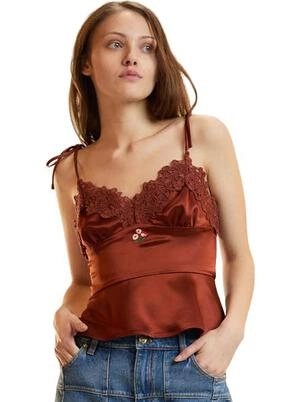 Cynthia Rowley Garbo Lace Slip Top - Rust
