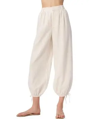 Cami Nyc High-waisted Striped Cotton & Silk Trousers With Drawstring Cuffs - Macadamia