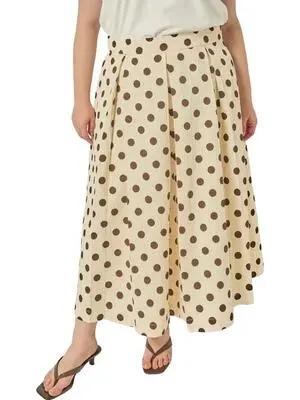 English Factory Polka Dot Pleated Midi Skirt - Cream