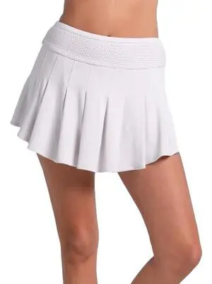 Lucky In Love Pleated Skirt With High-low Hem And Mesh Panel - Brown