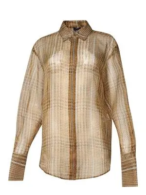 MUGLER Sheer Organza Prince De Galles Shirt - Cream