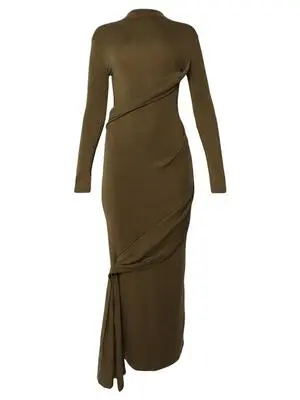MUGLER Draped Turtleneck Midi Dress - Green