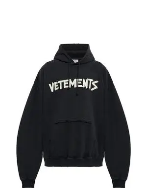 Vetements Distressed Logo Hoodie - Black