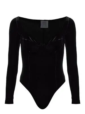 Vetements Velvet Long Sleeve V-neck Bodysuit - Black