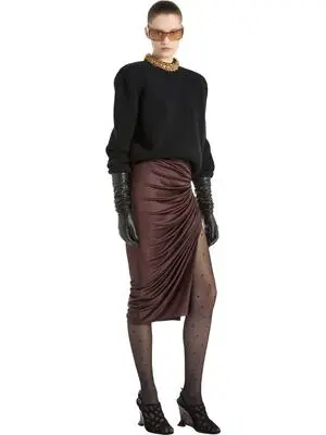 Balmain Flowing Jersey Midi Skirt With Drawstring Detail - Brown