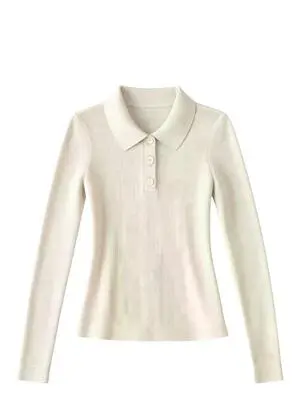 TREDICITREDICI Luciana Ribbed-knit Polo Shirt - Neutrals