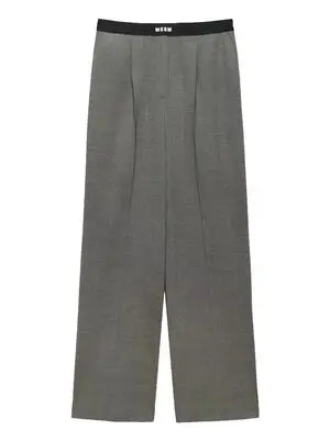 MSGM Logo Waistband Pleated Wide Leg Trousers - Grey