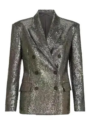 Brunello Cucinelli Sequined Double-breasted Virgin Wool Blazer - Grey