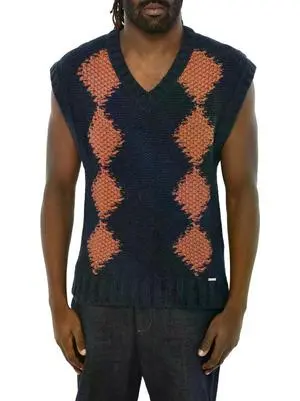 Dsquared2 Argyle Knit V-neck Sleeveless Sweater - Blue