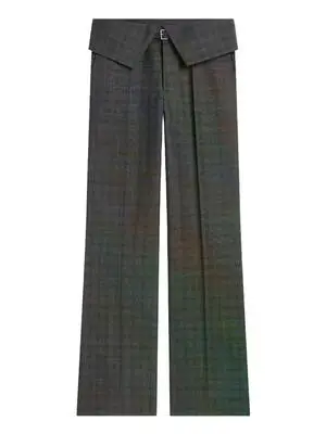 Dries Van Noten Folded Wool Belted Plaid Trousers - Grey