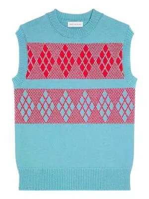 Dries Van Noten Jacquard Wool Argyle Vest - Blue