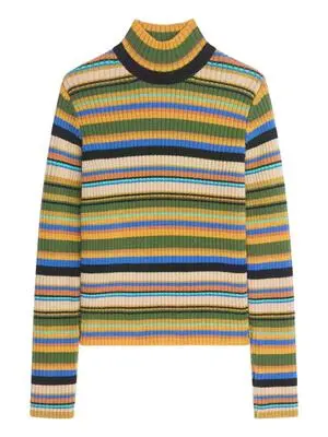 Dries Van Noten Ribbed Wool Striped Turtleneck Sweater - Blue