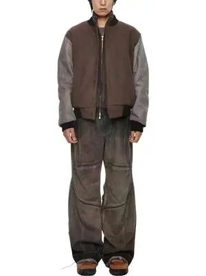 XLIM Distressed Panelled Bomber Jacket - Brown