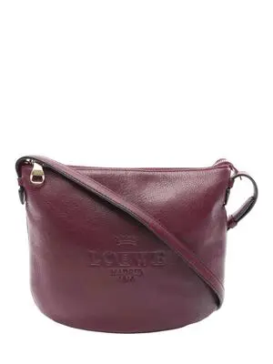 LOEWE Loewe Burgundy Leather Debossed Logo Shoulder Bag
