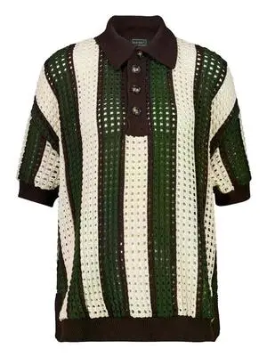 HAIGHT. Striped Open-knit Polo Shirt - Green