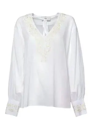 ROOM 52 Embellished V-neck Blouse - White