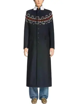 Dries Van Noten Embroidered Wool Coat - Blue