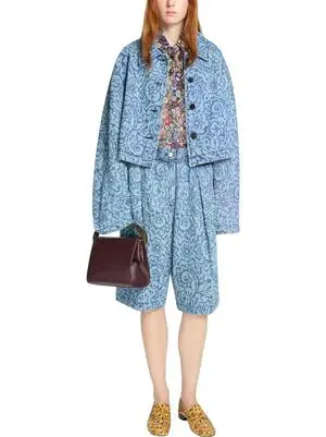 Dries Van Noten Printed Denim Jacket - Blue