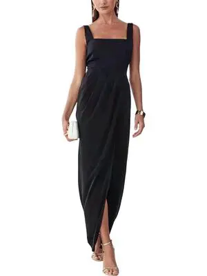 WILLA Pleated Wrap-style Maxi Dress - Black