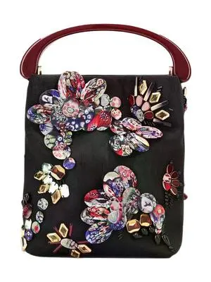 Dries Van Noten Micro Bag With 3-d Floral Embroidery - Black
