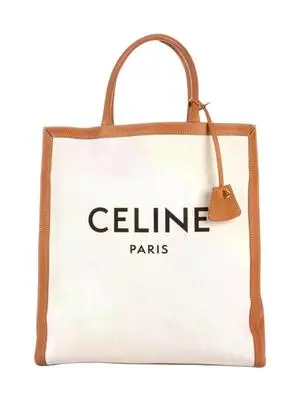 Celine Logo Print Leather Trimmed Tote Bag - Neutrals