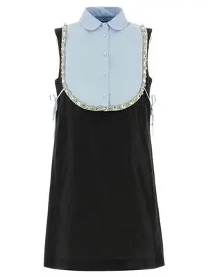 Prada Mini Dress With Embellished Collar - Black