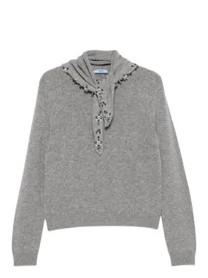 Prada Crewneck With Embellished Neckline - Gray