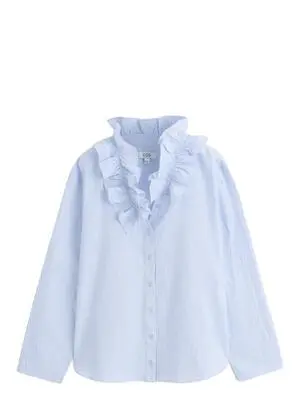 Cos Ruffle-collar Seersucker Blouse - Blue