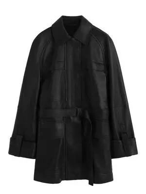 Cos Belted Leather Workwear Jacket - Black