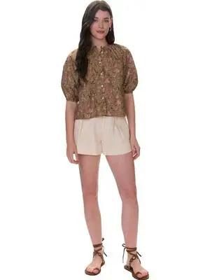 Rebecca Taylor Josie Pleated Cotton Shirt - Olive Multi