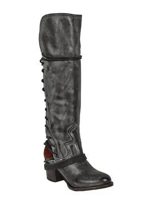FREEBIRD Coal Tall Lace-up Distressed Leather Boots - Black