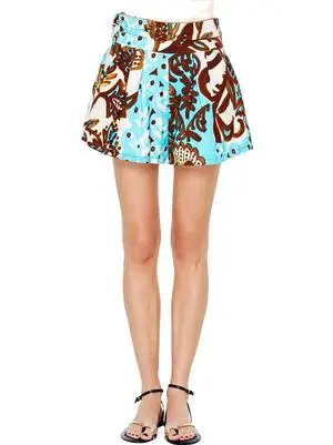 CIEBON Pleated Print Shorts - Cream Multi