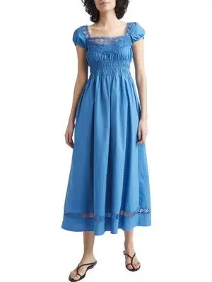 Posse Veda Lace Detail Cotton Midi Sundress - Azure