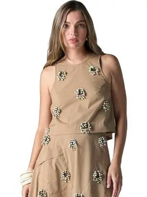 JBQ Embellished Sleeveless Top - Tan