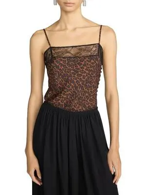 FRAME Lace Inset Silk Camisole - Dark Leopard Multi