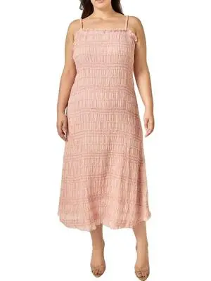 ENDLESS ROSE Endless Rose Shirred Ruffle Midi Dress